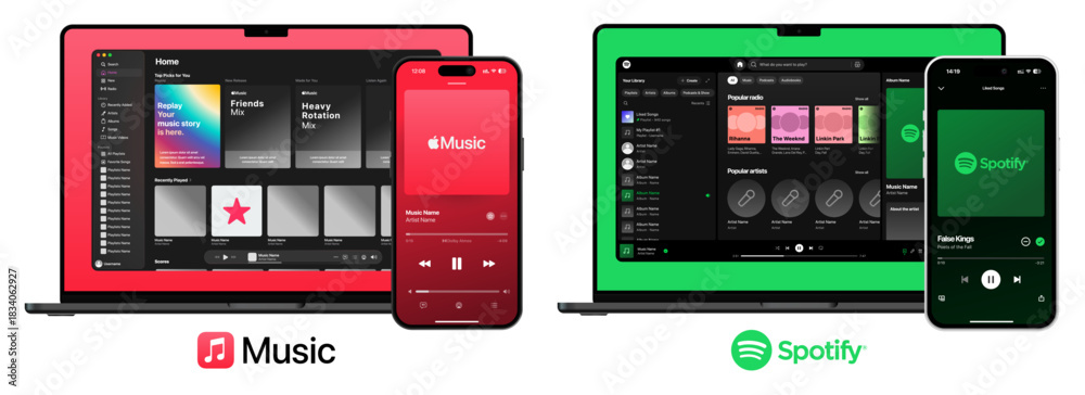 Image vectorielle Stock Apple Music and Spotify Web Desktop App with ...
