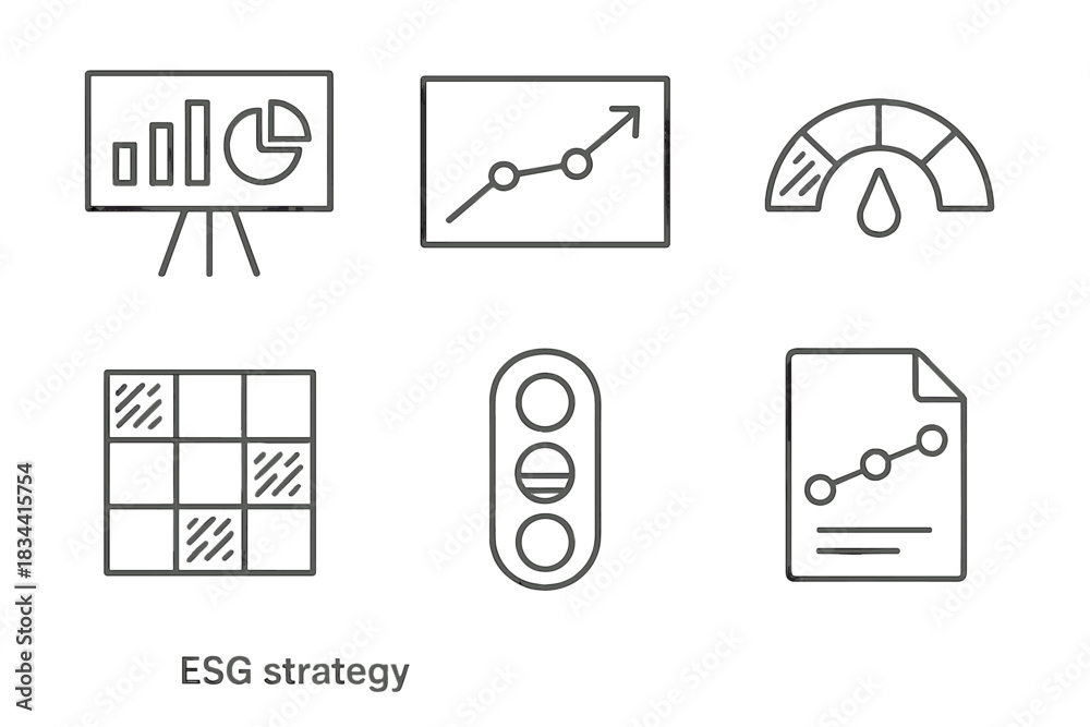 Vector de Stock ESG Strategy Icons. Line style icons of ESG strategy ...