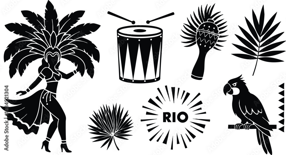 Flat silhouette carnival vector showing side-facing samba dancer ...