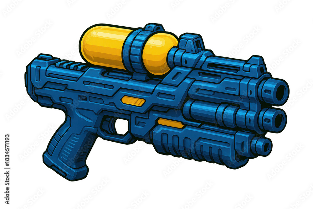 Blue and yellow pixel art squirt gun for summer fun and water combat ...