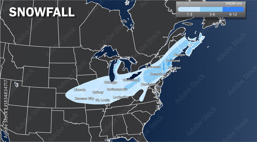 USA Snowfall Forecast Map Showing Winter Storm Snow Accumulation Across ...