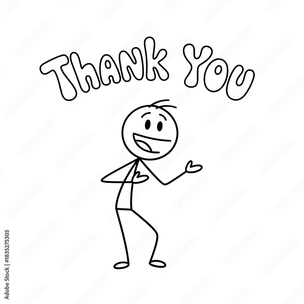 Stick figure character expressing gratitude with 'Thank You' message ...