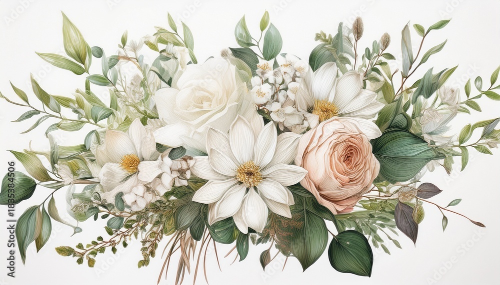 hand drawn colored pencil bouquet for a vintage wedding soft white and ...
