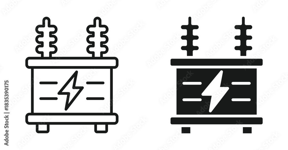 Electric transformer icon set in outline and silhouette style ...