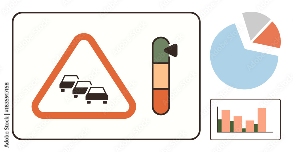 Warning sign of traffic congestion with meter indicator, statistical ...