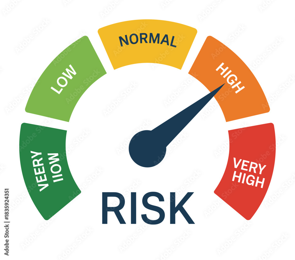 Risk gauge icon, speedometer symbol, risk indicator for high medium low ...