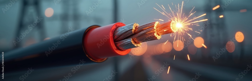 High-voltage power cable cross-section reveals sparking copper wires ...