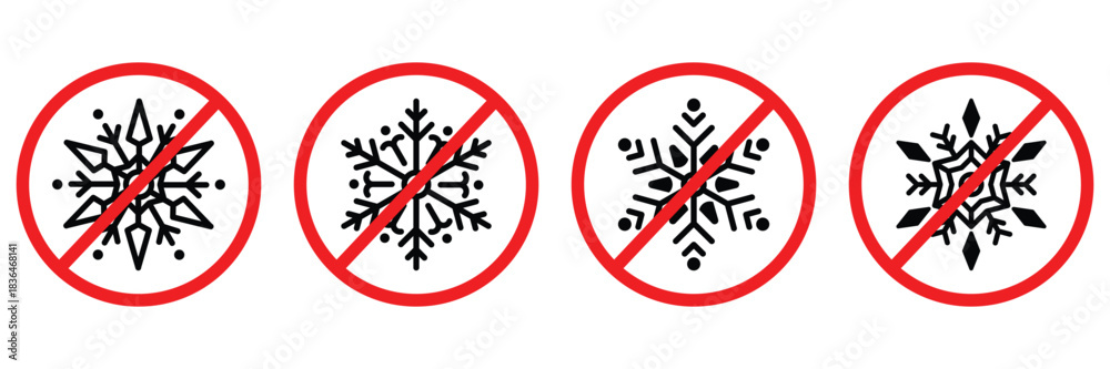 Do Not Freeze Icon Set – No Snowflake Prohibition Sign and Winter ...