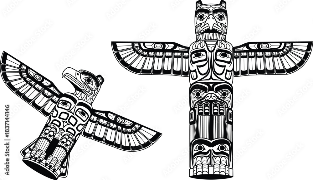 Vector de Stock Northwest Coast Native American Totem Poles Featuring ...