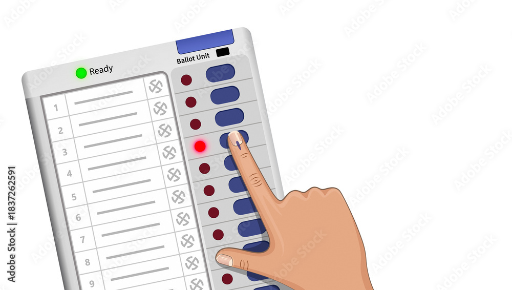 Indian Electronic Voting Machine (EVM) Illustration, Hand Casting Vote ...