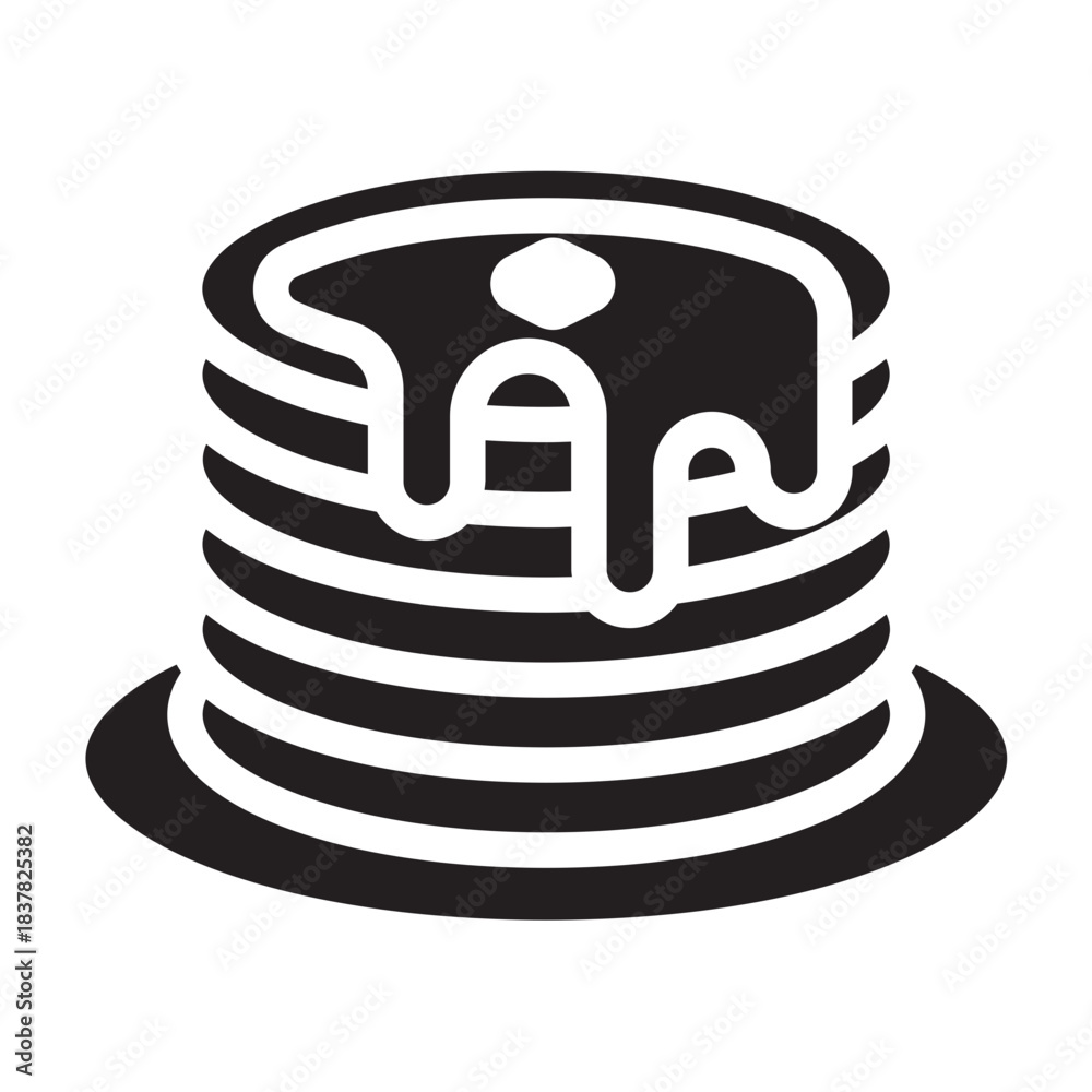 Glyph icon of stacked pancakes with syrup dripping, bold solid lines ...