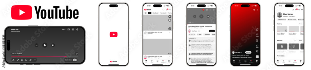 Stockvektorbilden YouTube UI mockup template vector with home feed ...