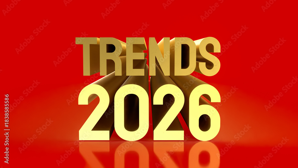 Golden 3D Trends 2026 Text on Vibrant Red Background 3d render. Stock ...