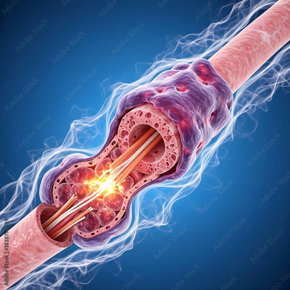 a peripheral nerve with demyelination (loss of the protective sheath ...