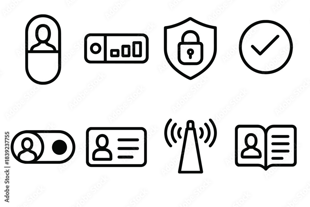 Digital Credential Icons. Next-gen credential systems linear set ...