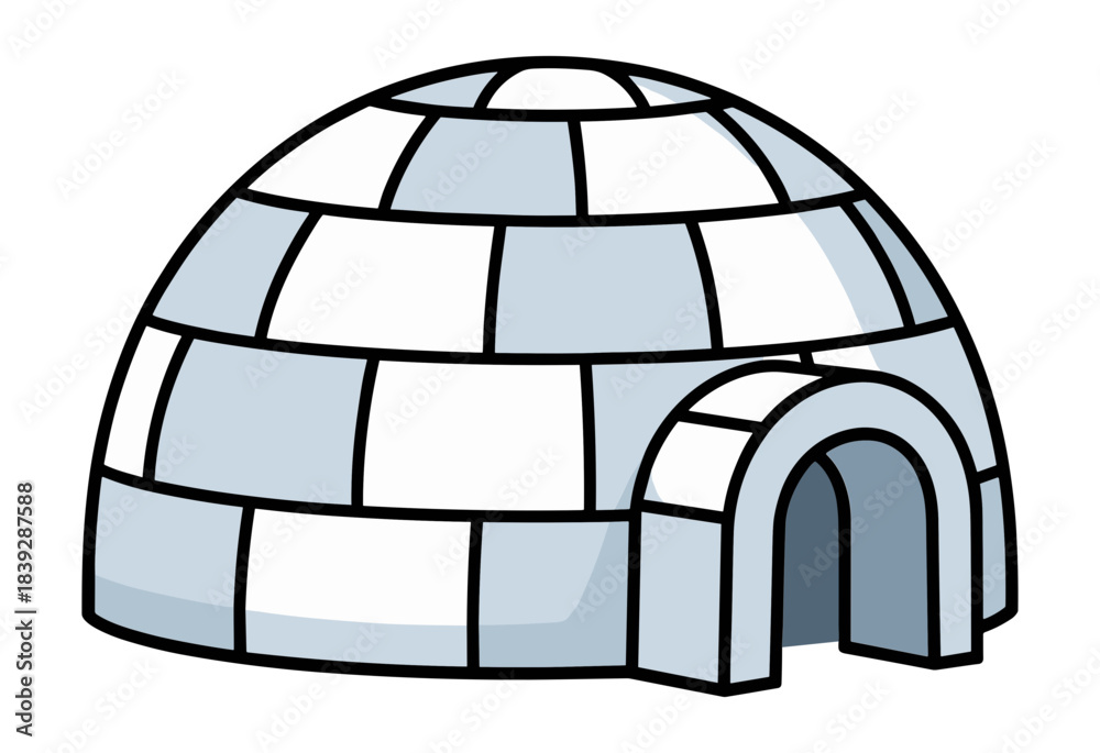 Simple cartoon illustration of a large white and light blue dome shaped ...