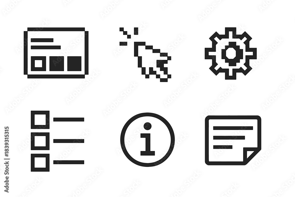 Pixel Art Icons. Digital Instruction pixel style set: interface card ...