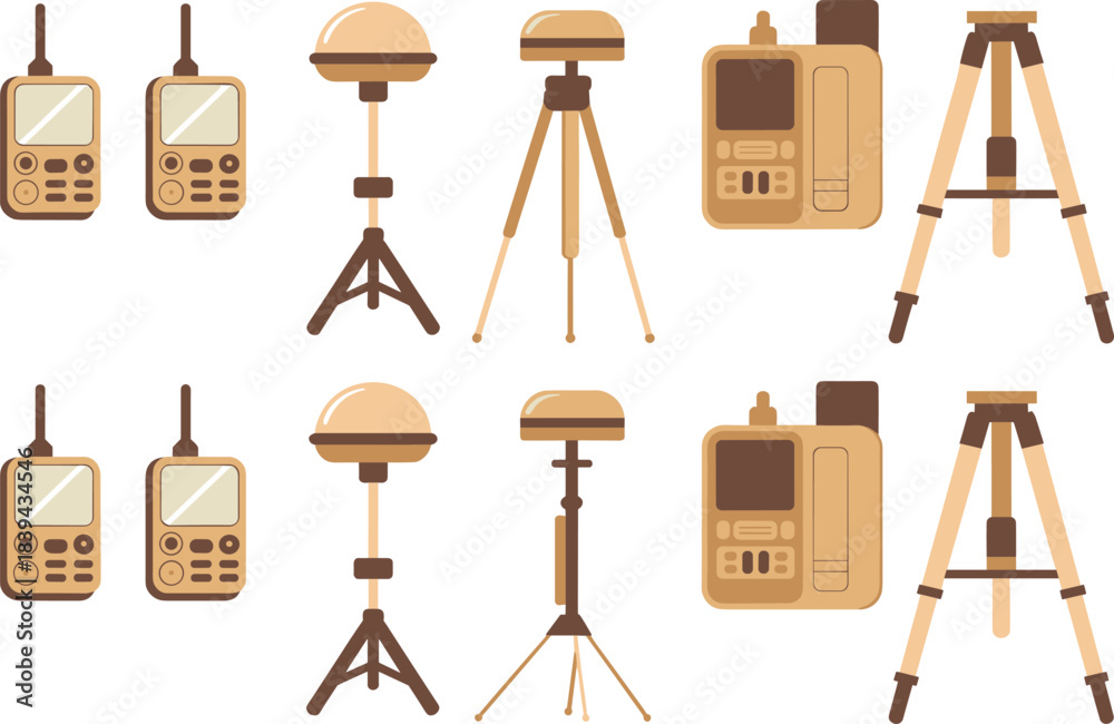 Vector set of GPS and surveying equipment including tripods, GNSS ...