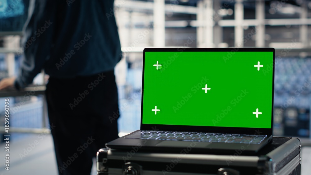 Foto de Stock Data center programmers deploying deep learning software on rigs using green ...