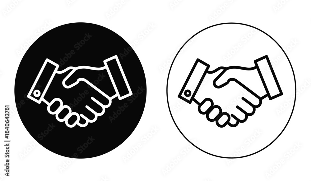A visual depiction of a handshake icon presented in two distinct styles ...