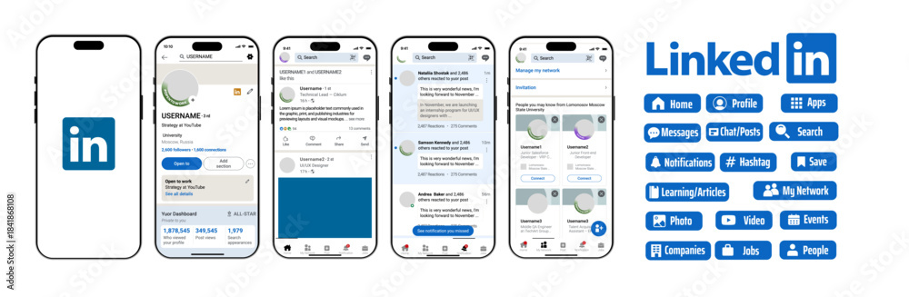 LinkedIn UI mockup template 2025 with editable feed, profile, and post ...