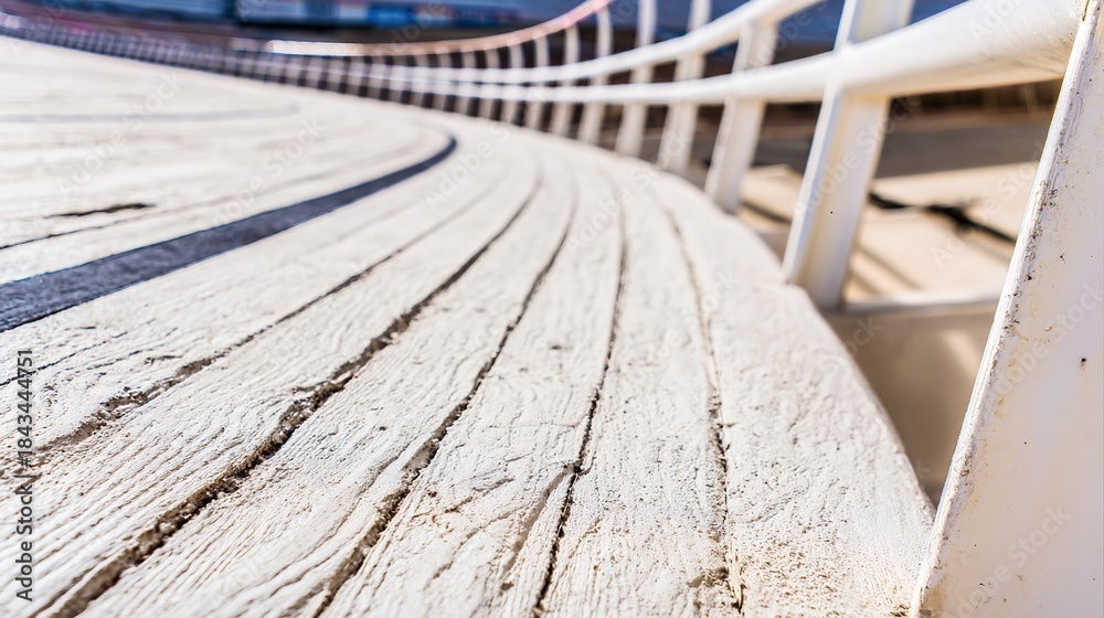 velodrome. Close-up of wooden velodrome track banking showing grain and ...