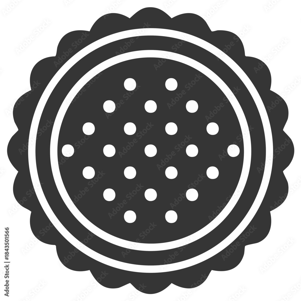 Circular biscuit icon design with wavy edges and inner spots, cookie ...