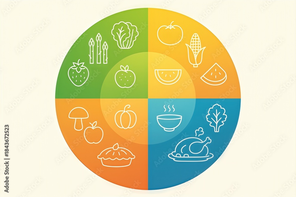 Nutritional balance illustrated through a color coded diagram ...
