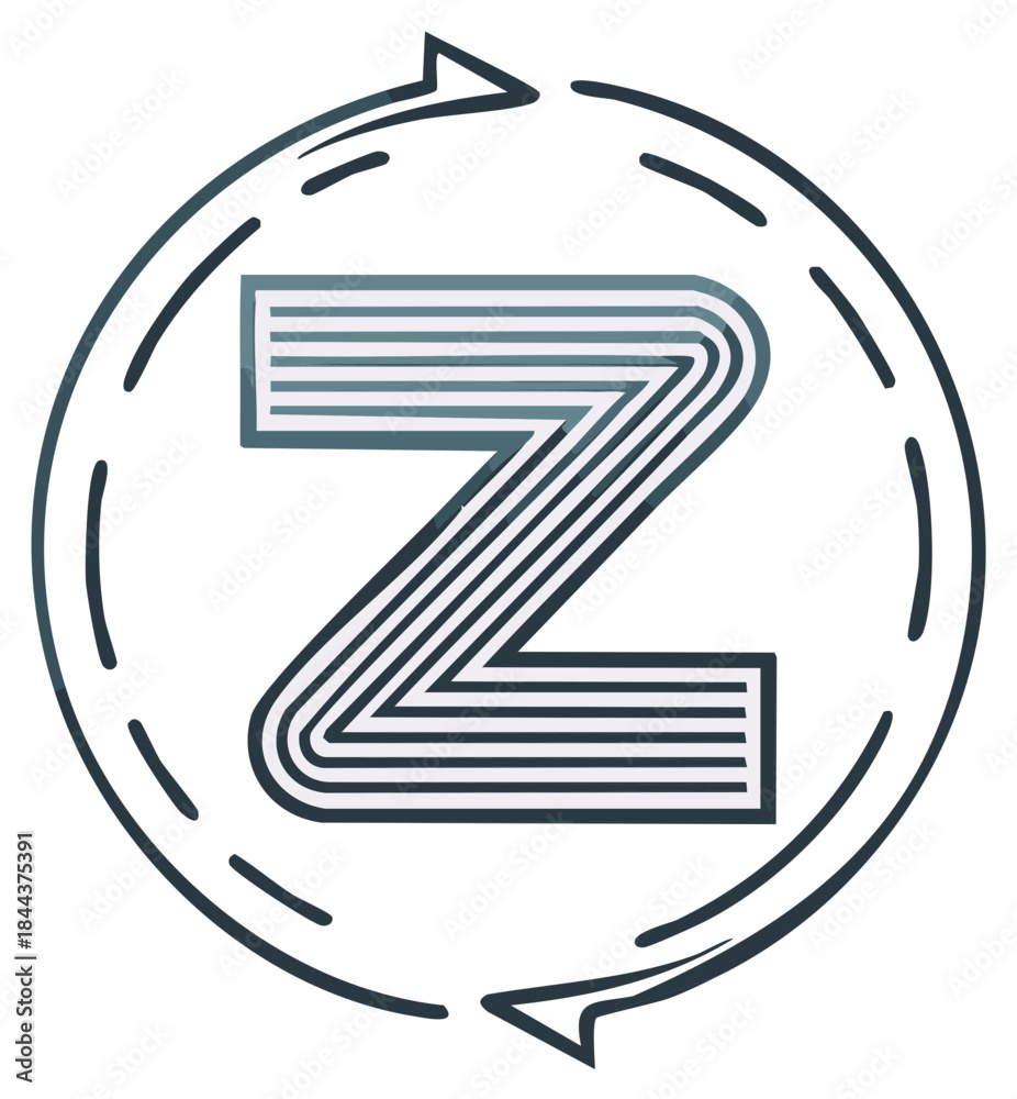 Stylized striped letter Z inside a dynamic circular arrow loop icon ...