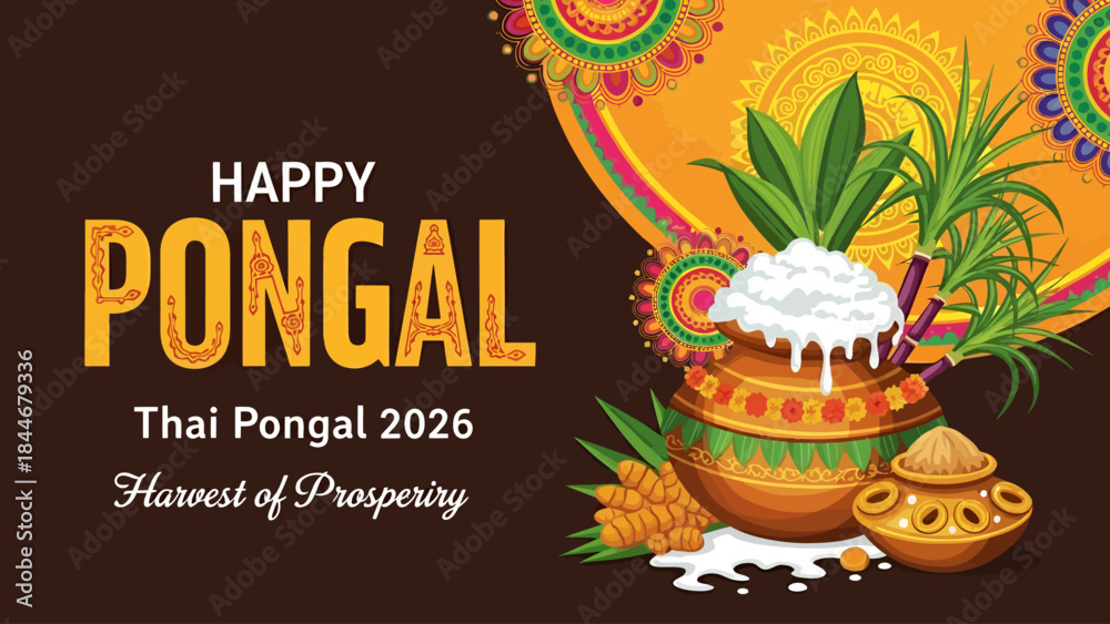 Happy pongal thai pongal 2026 harvest of prosperity traditional indian ...