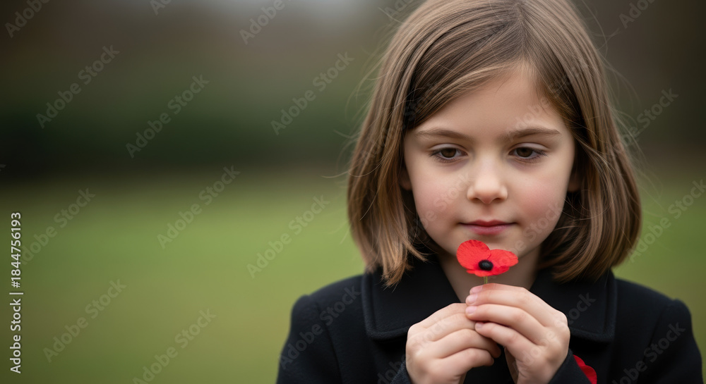 Remembrance Day portrait featuring young girl solemnly holding red ...