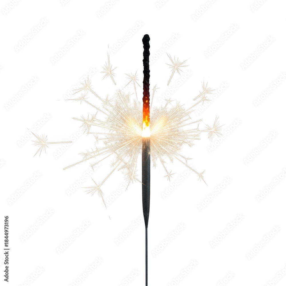 Dandelion seed head exploding with sparks and fire on a transparent ...