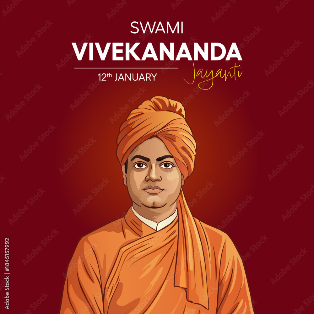 Swami Vivekananda Jayanti illustration with saffron robe on red ...