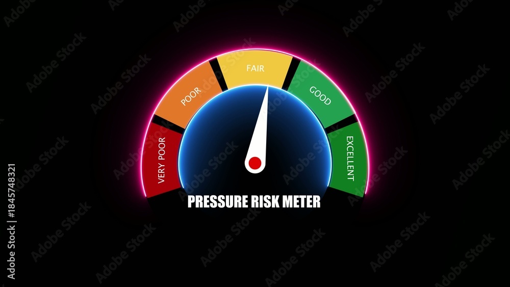 Colorful cardio pressure level meter dial with needle pointing at poor ...