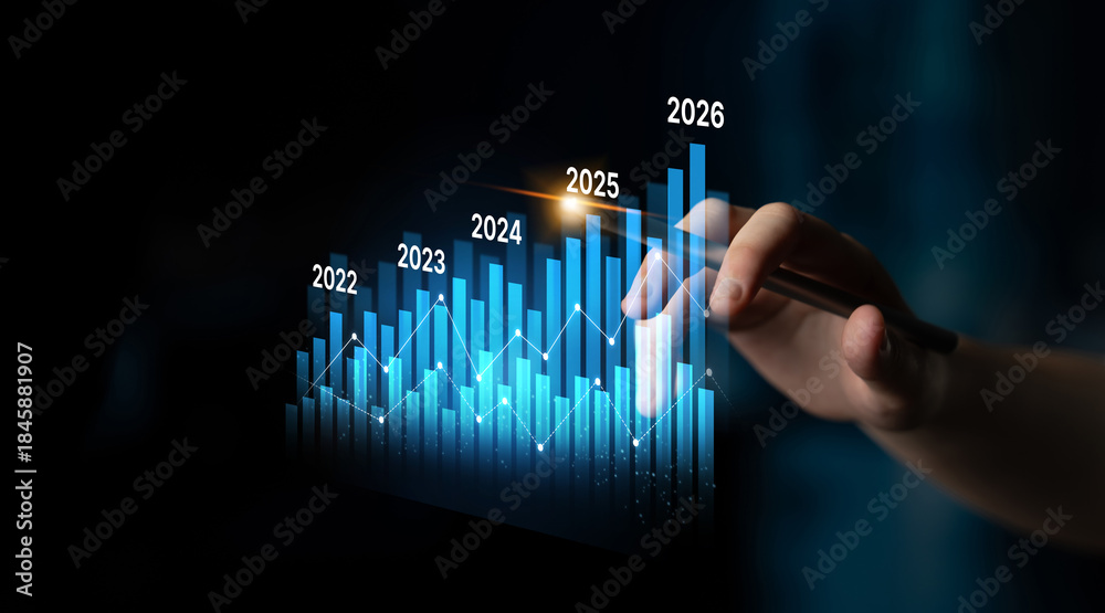 Business bar chart and line graph showing yearly business growth from ...