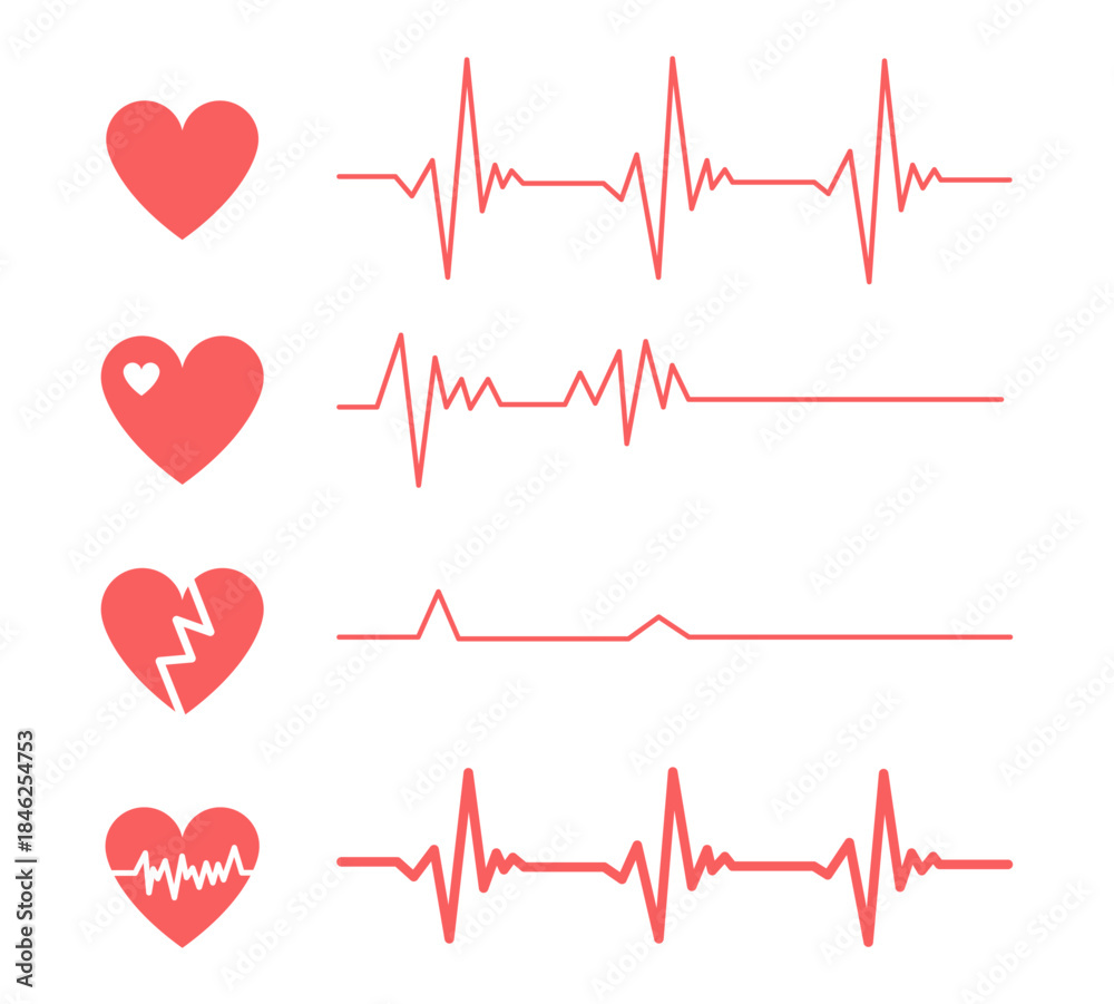 Heart rate pulse graph. Heartbeat icon. ECG, EKG test report ...