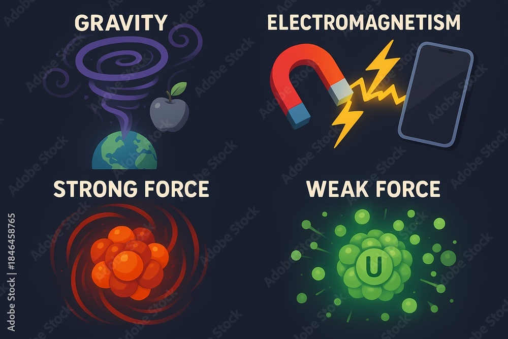 Illustration Stock explaining the four fundamental forces of physics ...