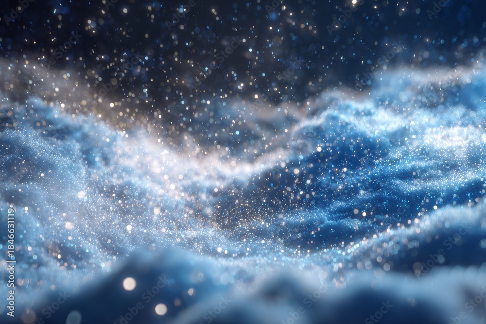 Arctic blue crystalline snowstorm with sparkling dust in motion ...