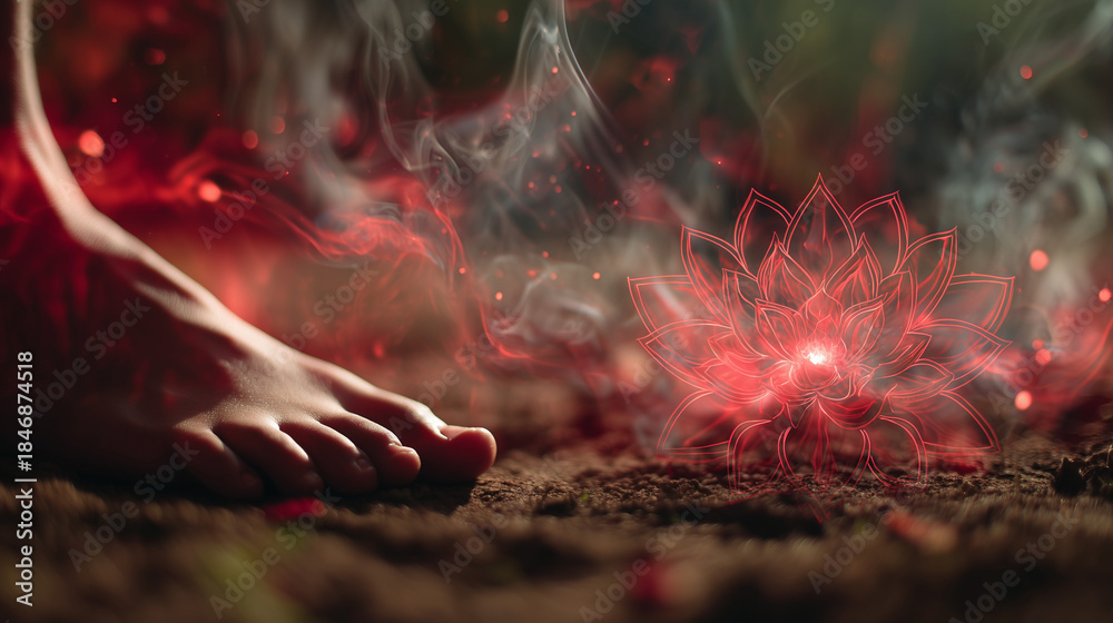 first chakra root chakra red lotus symbol emitting red energy on the ...