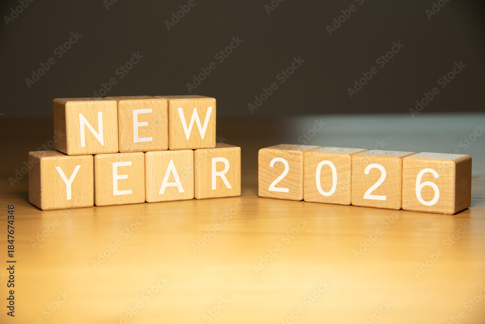 Wooden cube blocks New year 2026 background. Texts and numbers on ...