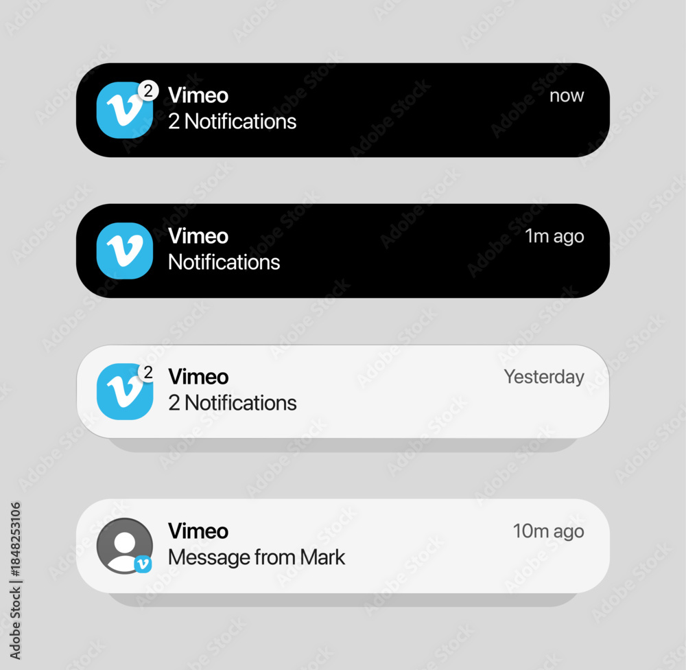 Vimeo iOS notification alert banner on iPhone interface, showing video ...