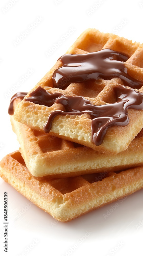 Stockfoto Stack of Golden Waffles Drizzled with Decadent Chocolate ...