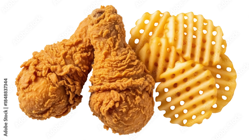 Isolated fried chicken and waffle fries meal for fast food restaurant ...