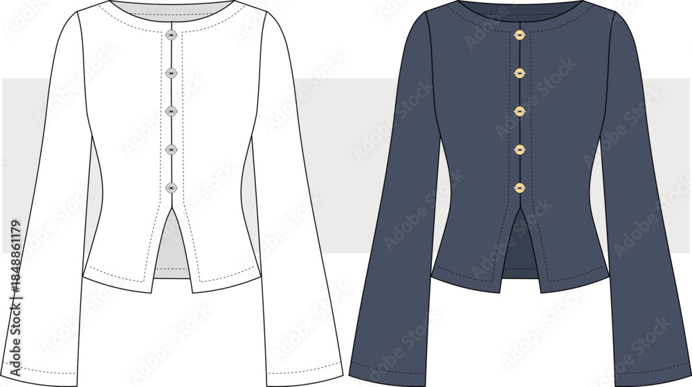 Women long bell sleeve fitted top, cardigan fashion technical drawing ...