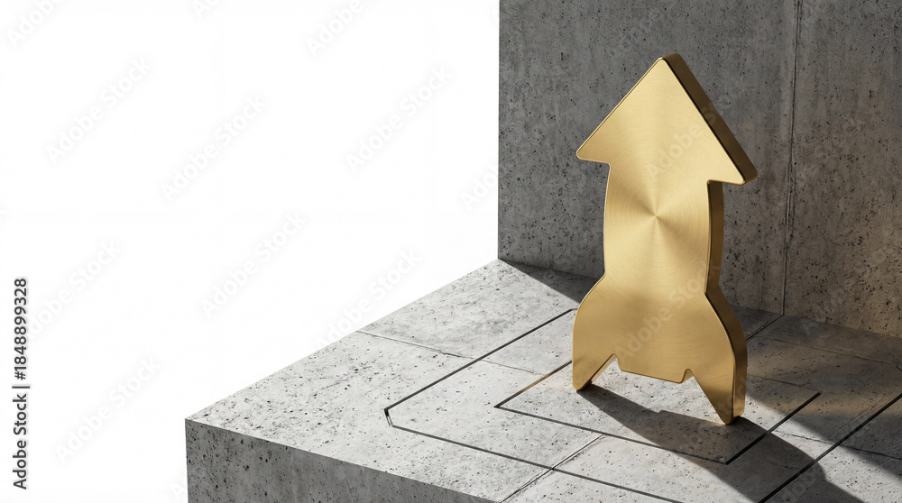 3D Render of Gold Ascending Staircase on Concrete Platform for Business ...