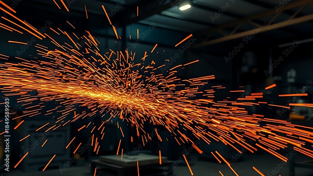 anvil. An industrial scene of dynamic orange sparks frozen in motion ...
