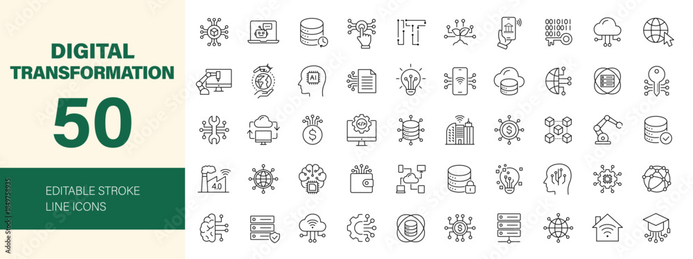Digital Transformation icon set. Editable line icons. Vector ...