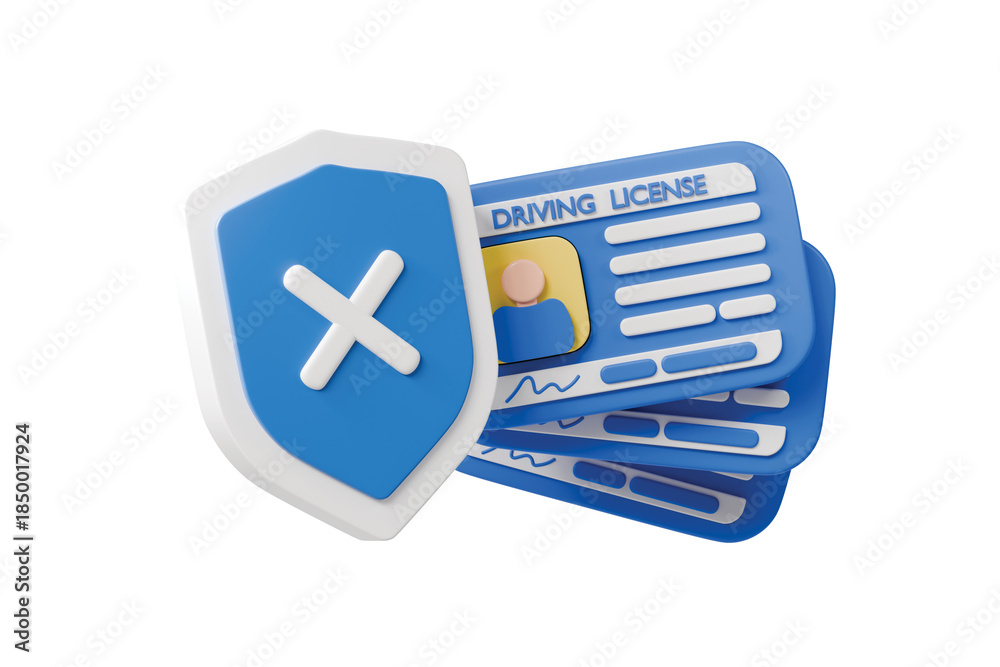 3d driver license icon. id verification failed concept. minimal cartoon ...