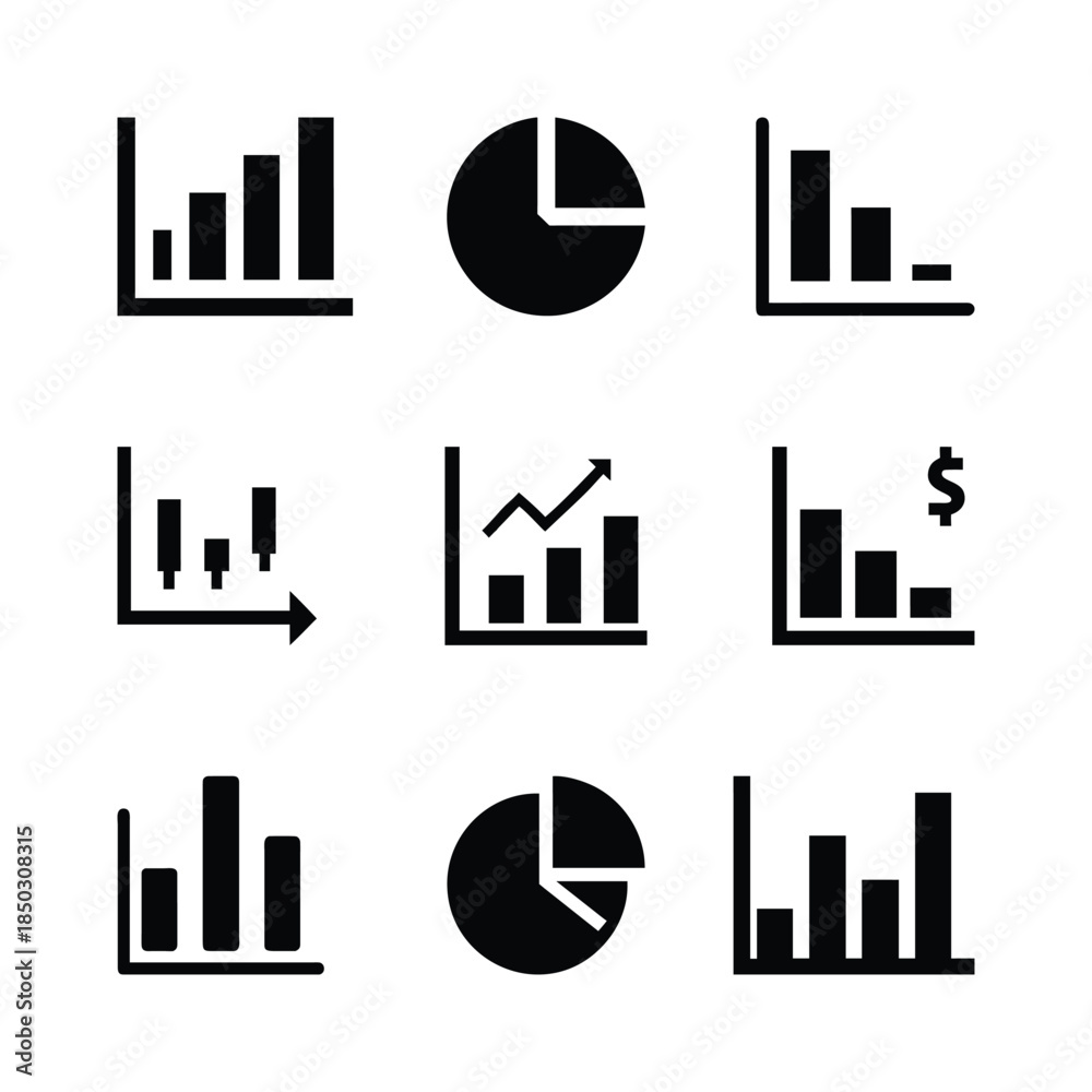 Set of 30 Business Analytics Chart Icons, Data Visualization and ...