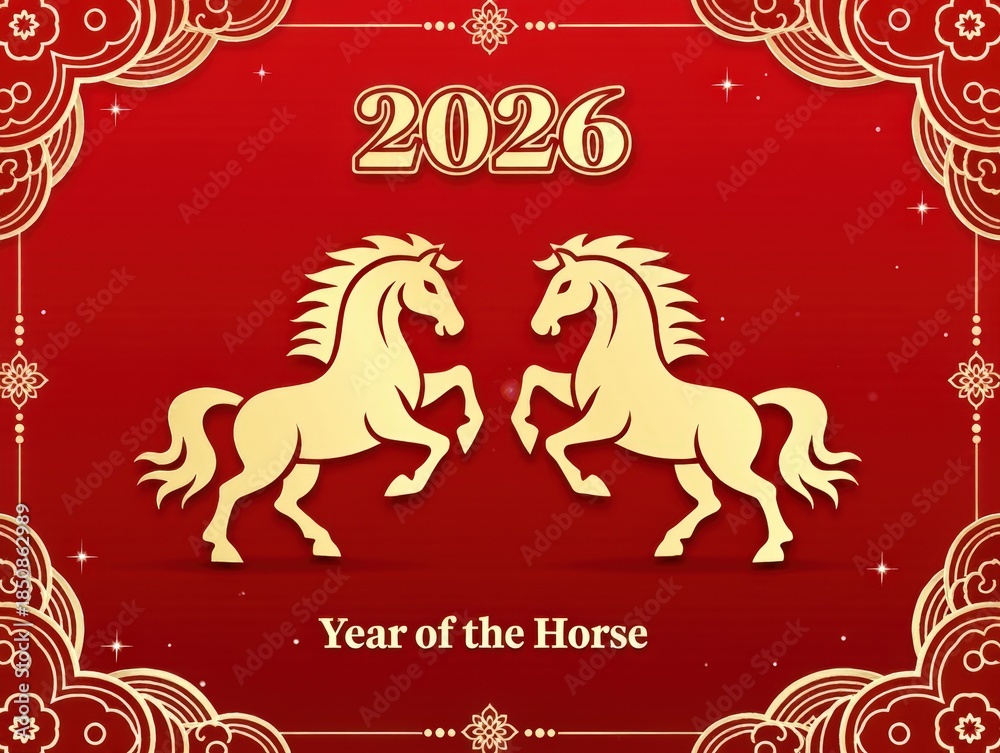 Lunar New Year Poster Featuring the 2026 Horse Zodiac Mascot in Festive ...